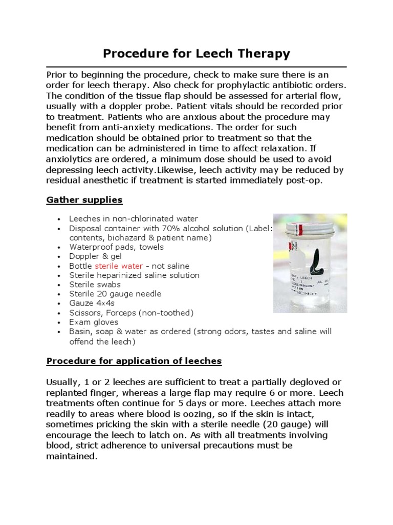 Procedure For Leech Therapy | PDF | Saline (Medicine) | Blood