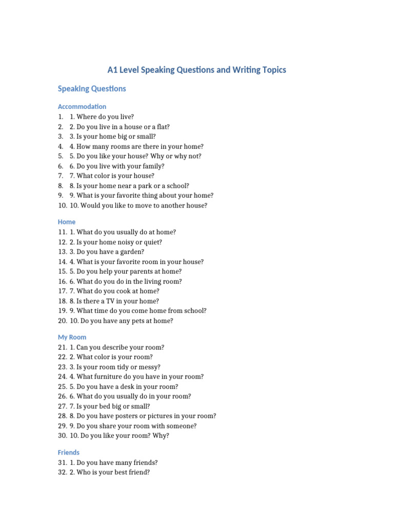 A1 Speaking and Writing Topics | PDF | Chess Theory | Chess