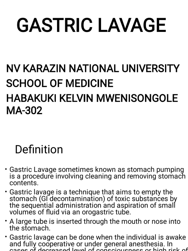 Gastric Lavage Procedure Overview | PDF | Stomach | Clinical Medicine