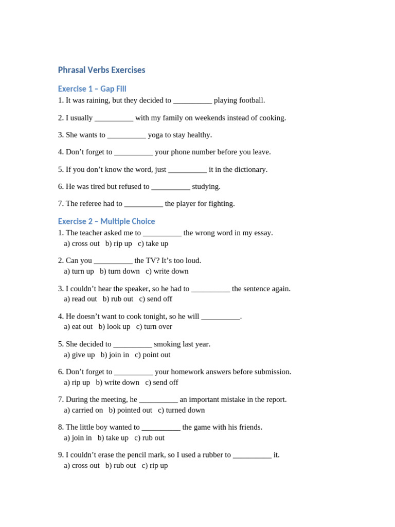 Phrasal Verbs Exercises | PDF
