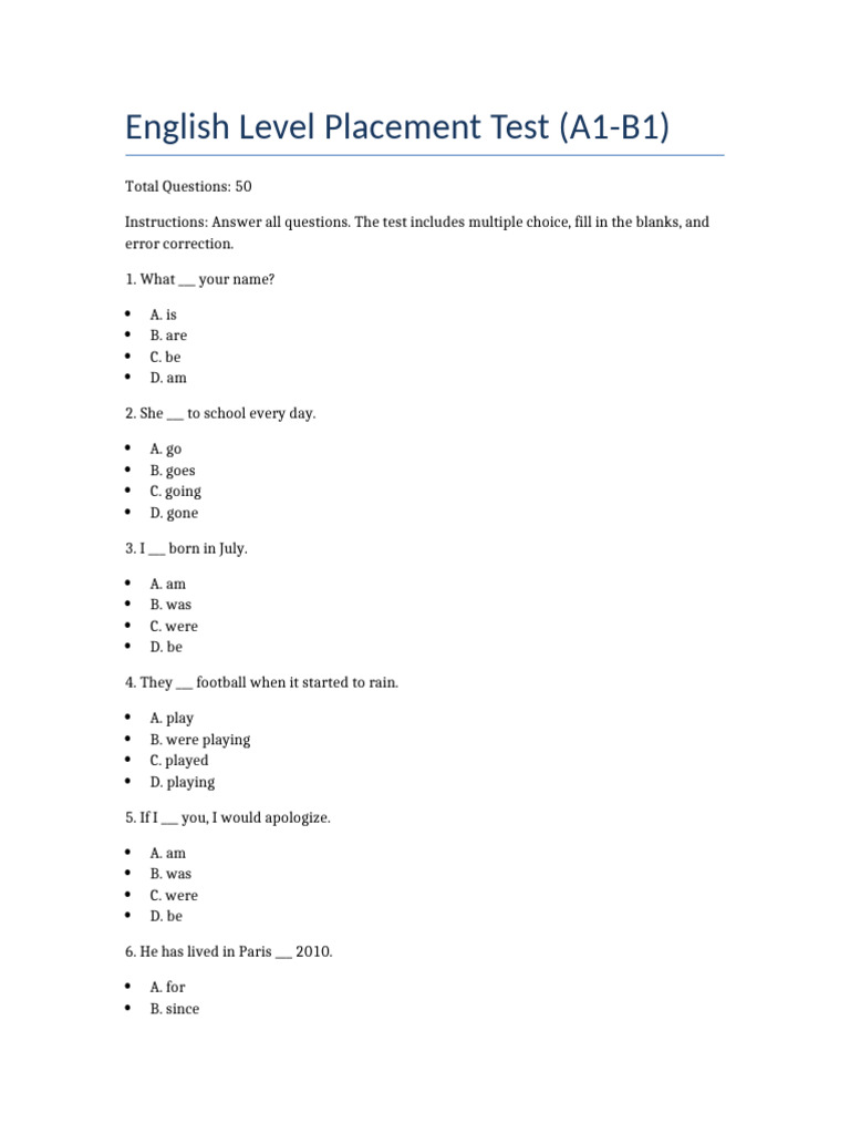 English Level Placement Test A1-B1 | PDF | Chess Theory | Chess