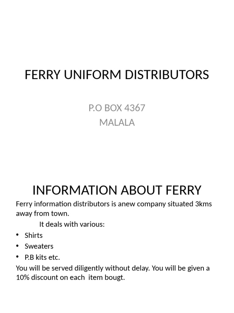 Ferry Uniform Distributors: Affordable Apparel | PDF