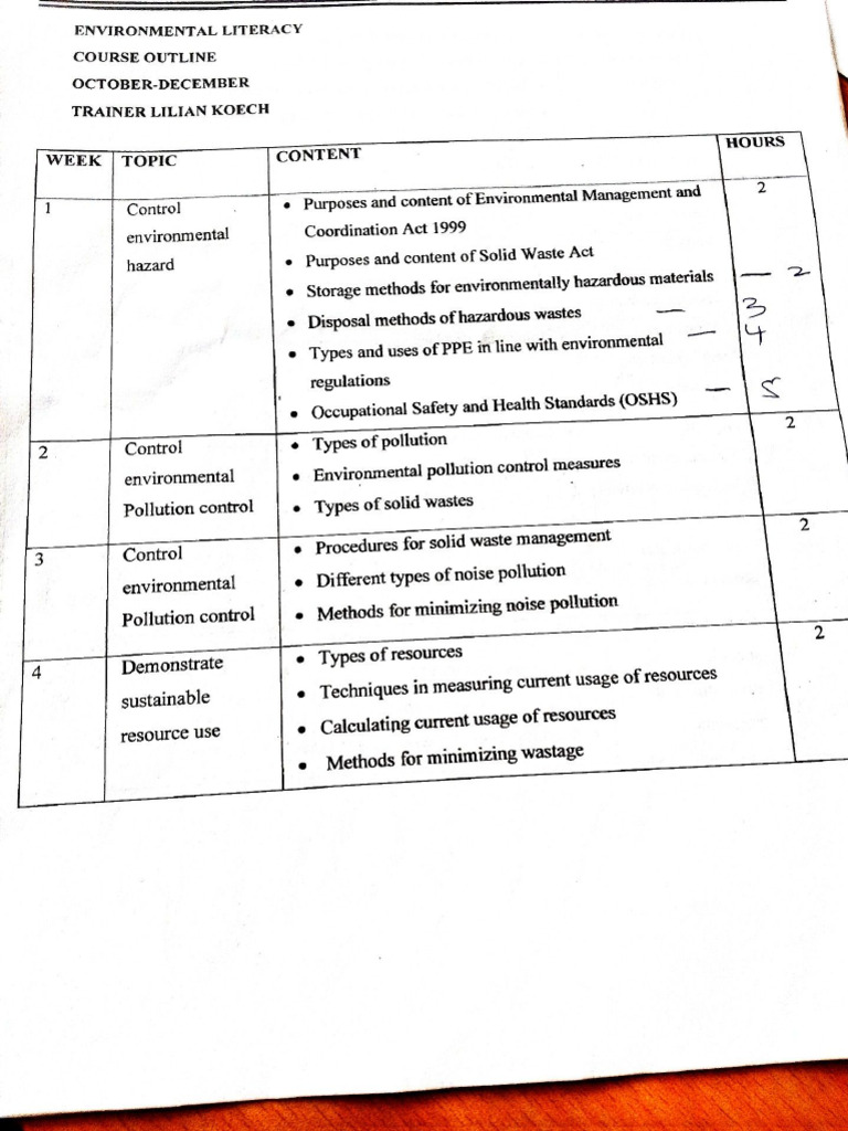 Environmental Literacy Course Outline | PDF