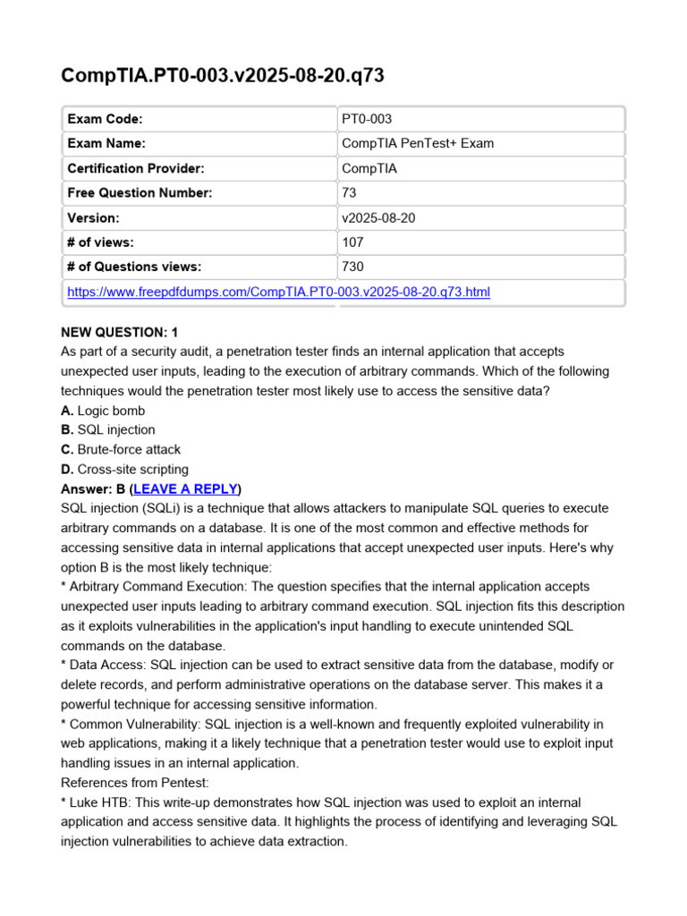CompTIA PT0-003 v2025-08-20 q73 | PDF | Information Science ...