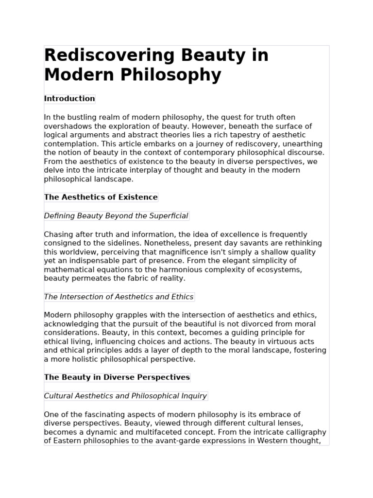 Rediscovering Beauty in Modern Philosophy | PDF | Beauty | Aesthetics