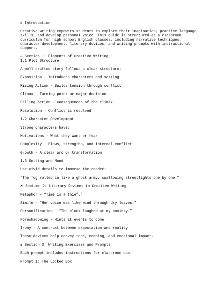 Creative Writing Curriculum Guide | PDF | Narrative | Creative Writing