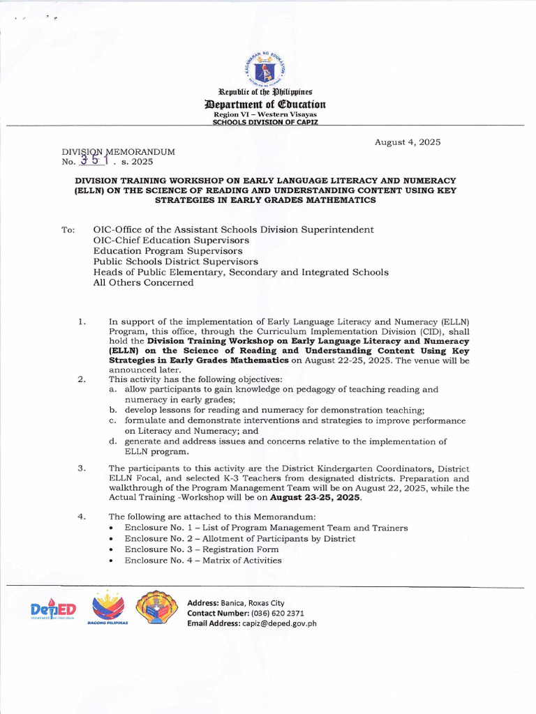 SDM351s2025 Division Training Workshop On Earlyn Languange Literacy and ...