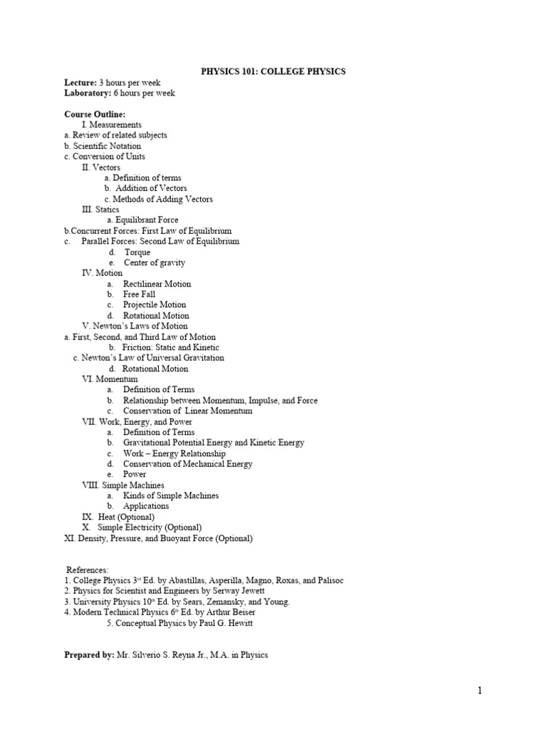 Physics 101 Handouts | PDF | Force | Heat