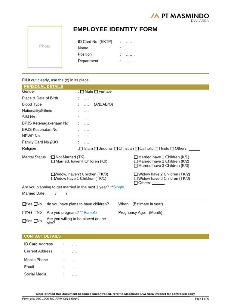 Employee Identity Form Template | PDF