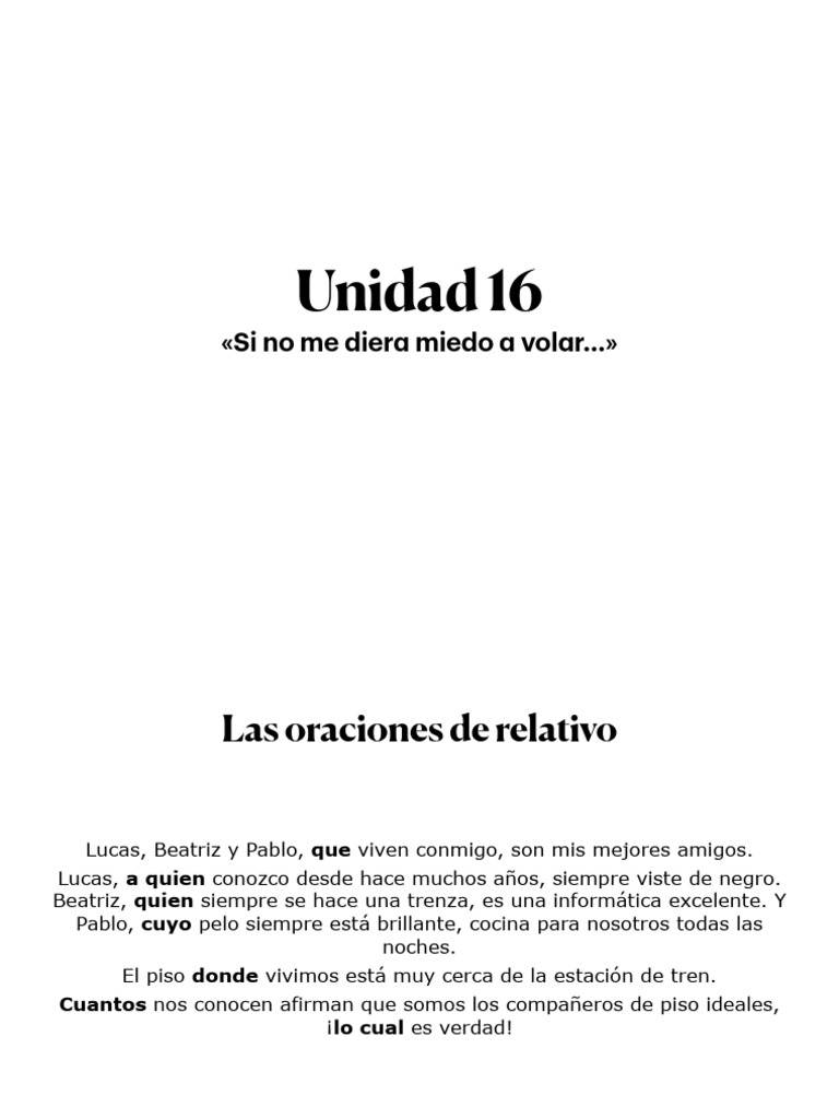 Unidad 16 - Oraciones de Relativo | PDF | Oración (Lingüística) | Gramática