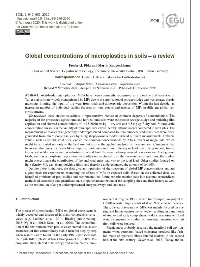 Microplastics in Global Soils Review | PDF | Soil | Physical Geography