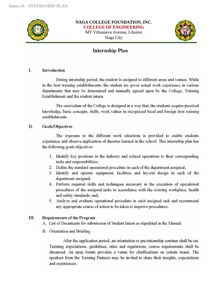 Annex D Arward Internship Plan 2 | PDF