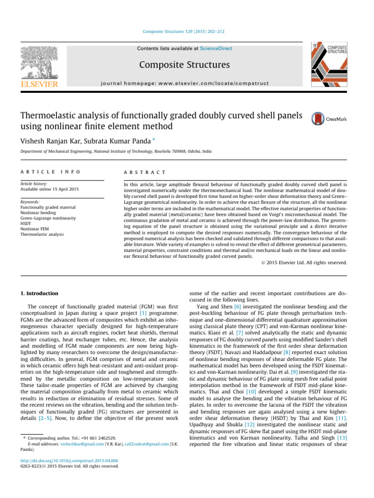 Thermoelastic Analysis of FGM Shells | PDF | Bending | Finite Element ...