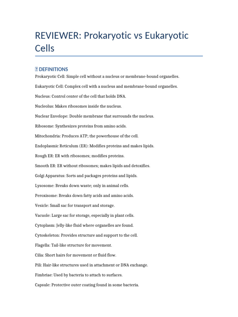 Prokaryotic Eukaryotic Reviewer Quiz | PDF