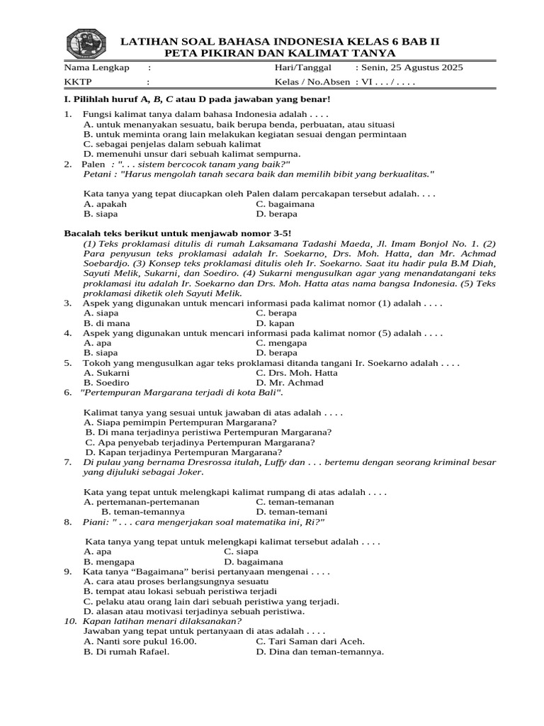 Latihan Soal BI Kelas 6 Bab 2 Kumer | PDF