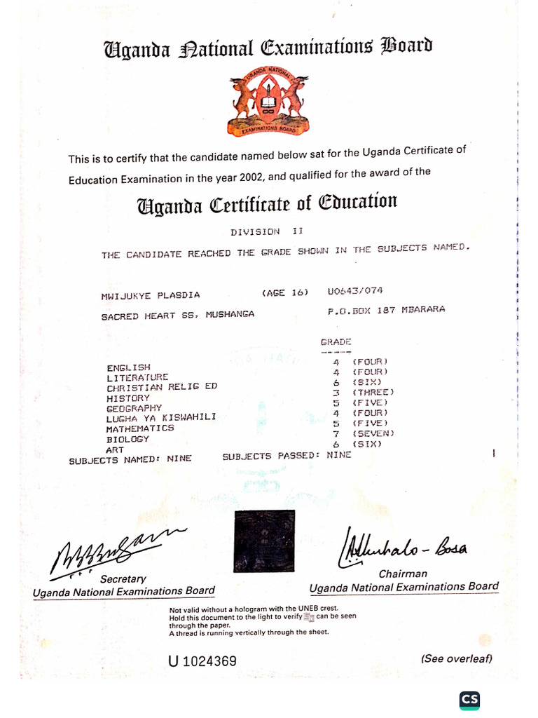 UCE Certificate | PDF
