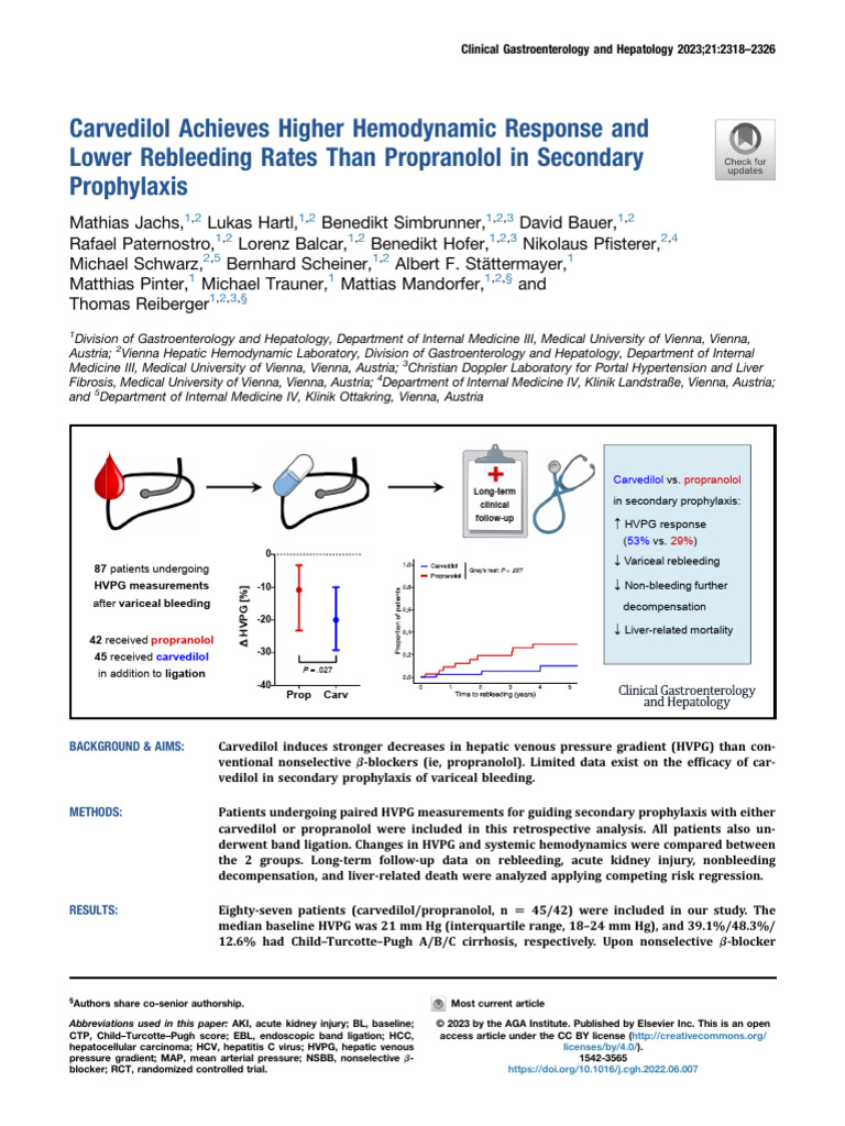 Carvedilol vs Propranolol in Variceal Prophylaxis | PDF | Cirrhosis ...