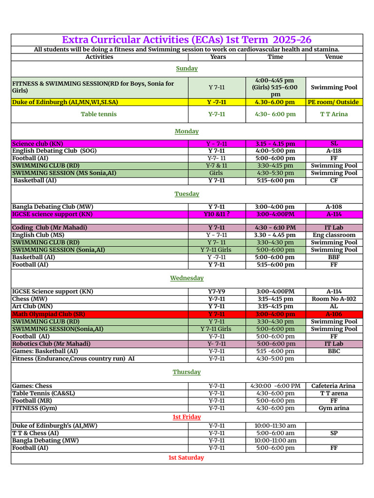 ECAs Extra Curricular Activities AY25 26 | PDF