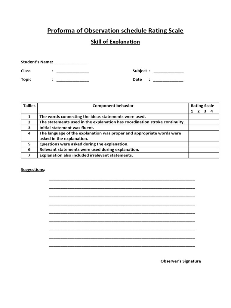 Observation Schedule for Explanation Skills | PDF