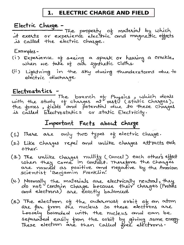 Electric Charges & Field-Class 1th Physics | PDF