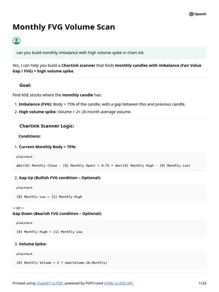 Monthly FVG Volume Scanner Setup | PDF | Image Scanner | Market Trend