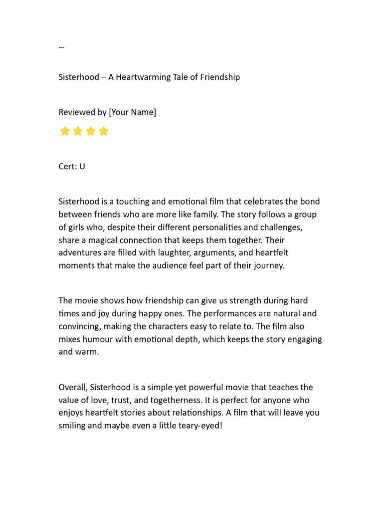 Sisterhood: A Heartwarming Film Review | PDF