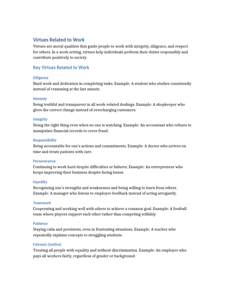 Virtues Related To Work | PDF
