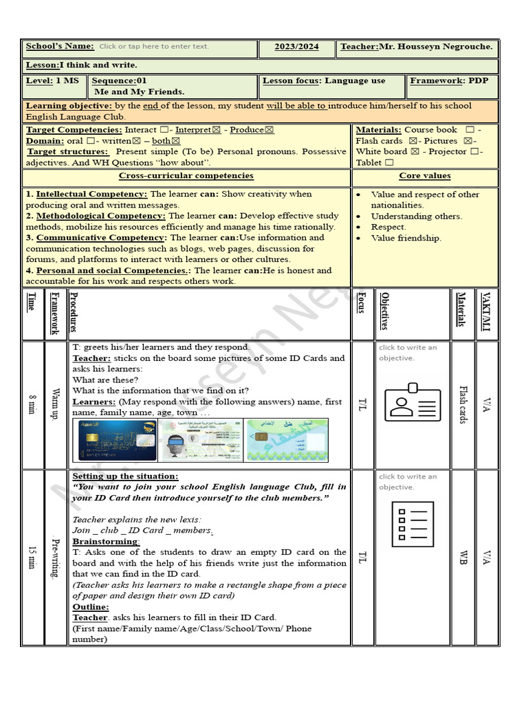 Sequence 01 Lesson 9 Writing MS1 by - Negrouche | PDF | Learning | Human Communication