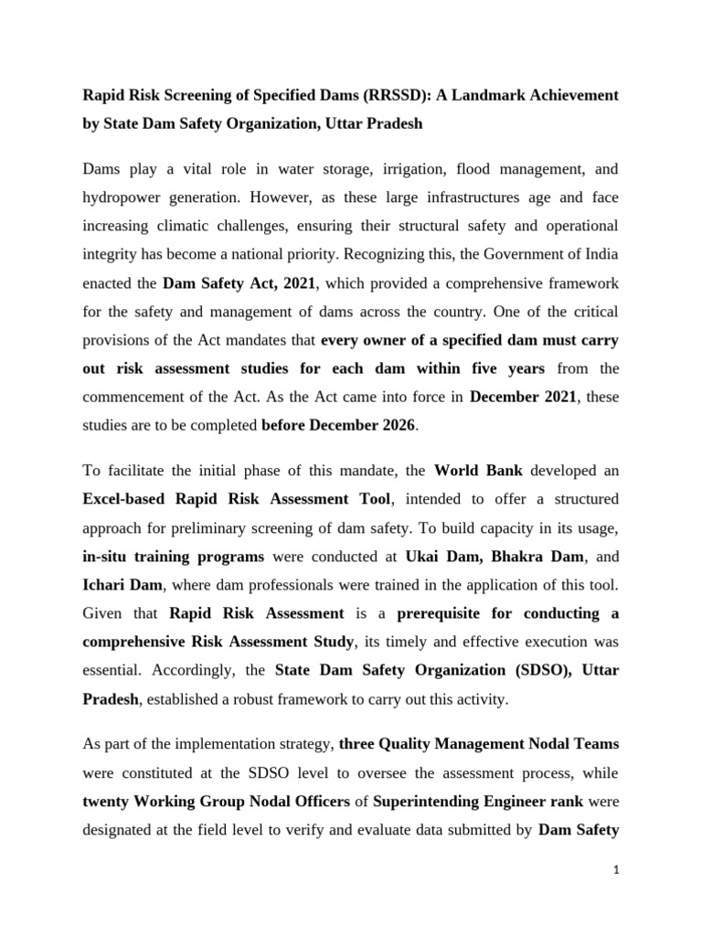 RRSSD: Enhancing Dam Safety in India | PDF | Risk | Dam