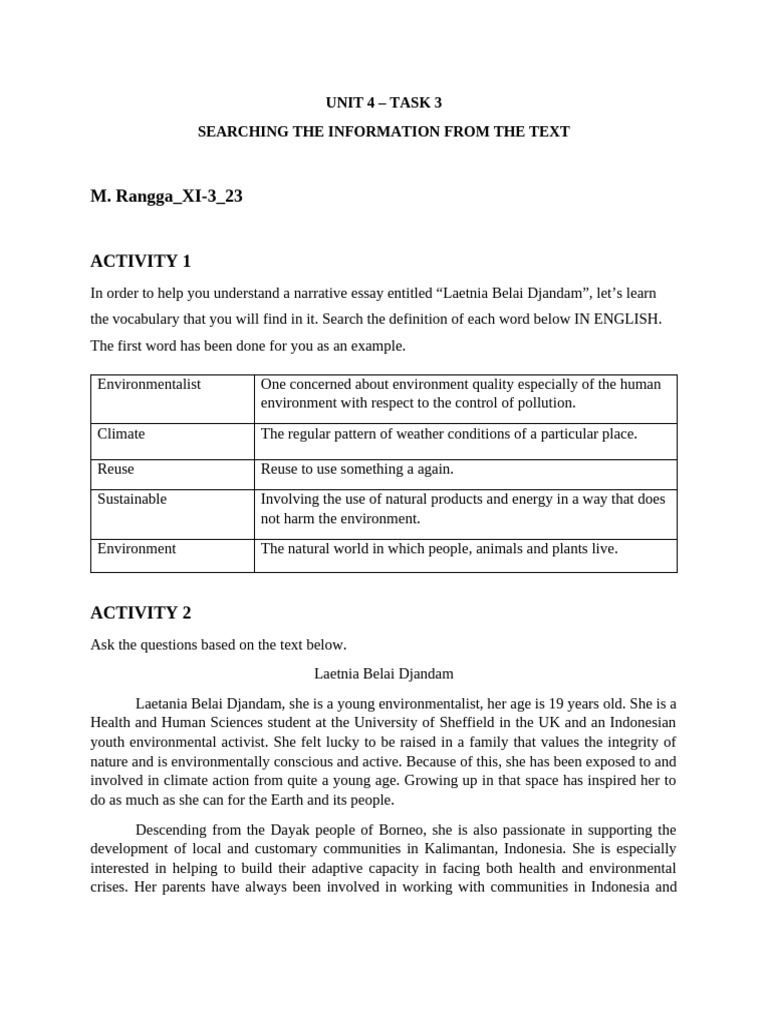 Unit 4 Task 3 M.rangga Xi3 23 | PDF | Environmentalism | Natural ...