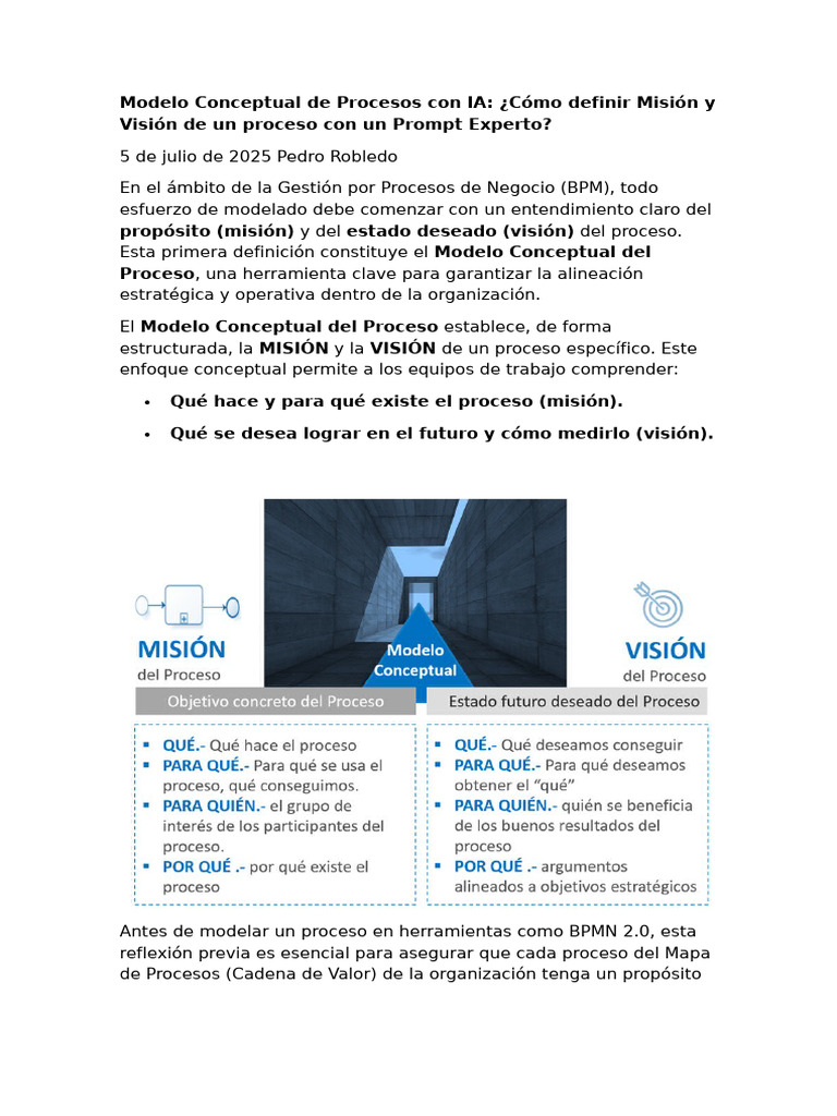 Misión y Visión en Modelos de Procesos IA | PDF | Modelo conceptual ...