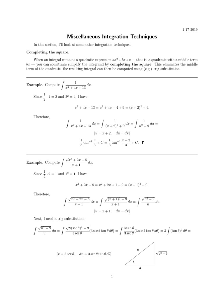 Miscellaneous Integration Techniques | PDF | Discrete Mathematics | Numbers