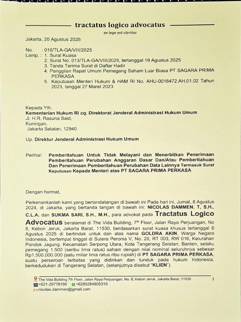 016 - Surat Ke Dirjen AHU | PDF