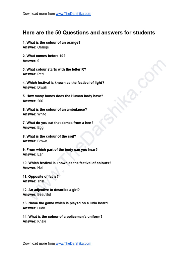 Nursery General Knowledge Quiz | PDF