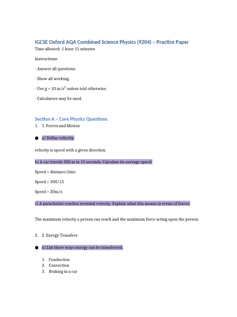 IGCSE AQA Combined Science Physics Practice | PDF | Radiation ...