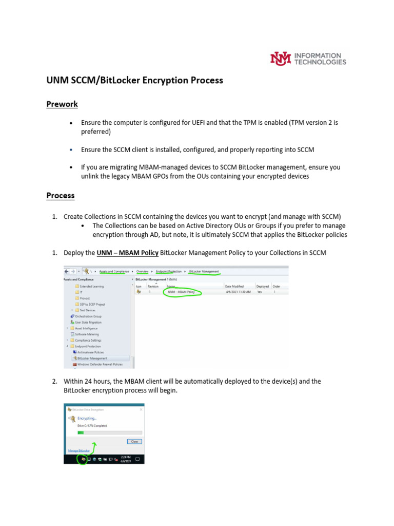 UNM SCCM BitLocker Encryption Process | PDF