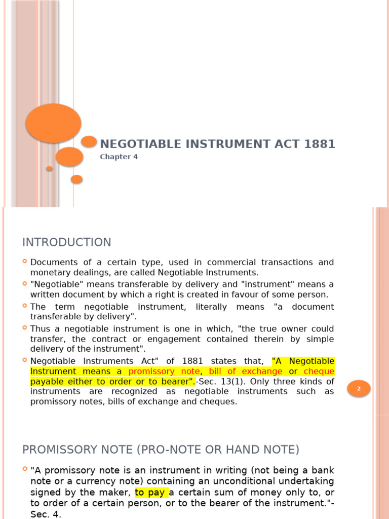 Chapter-4 Negotiable Instrument Act 1881 | PDF | Negotiable Instrument | Cheque