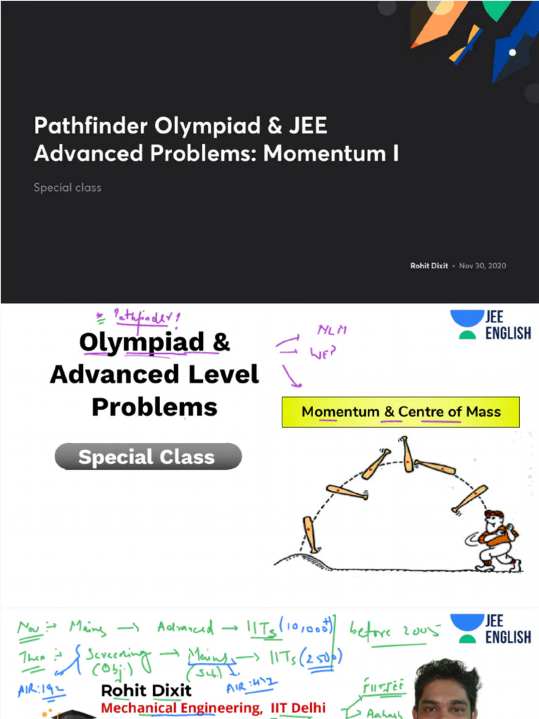 Pathfinder Olympiad JEE Advanced Problems Momentum I With Anno | PDF