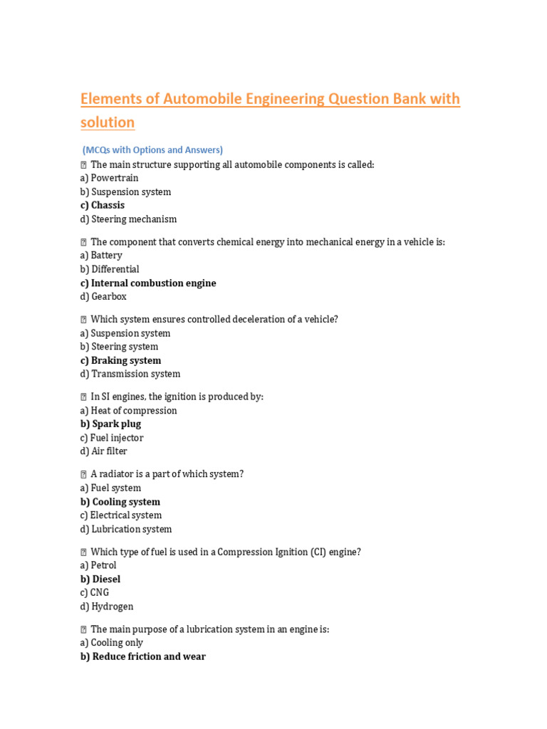 Automobile Question Bank | PDF | Internal Combustion Engine | Diesel Engine