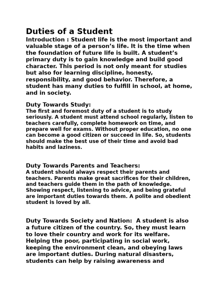 Duties of a Student in School | PDF