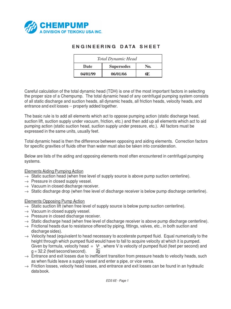 Total Dynamic Head | Pump | Pressure