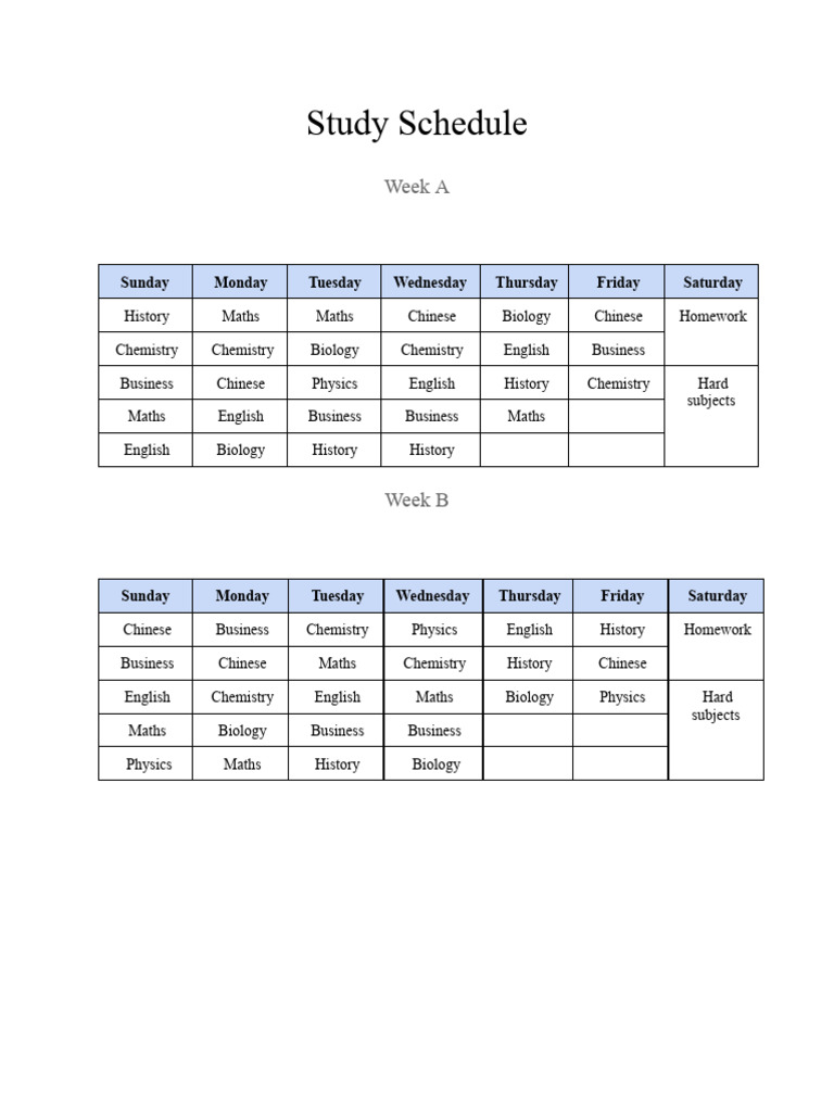 Study Schedule | PDF