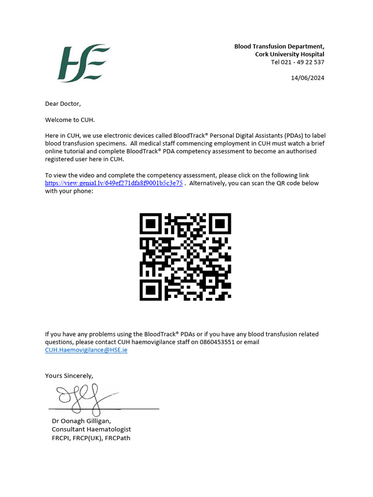 BloodTrack® PDA Training for CUH Staff | PDF