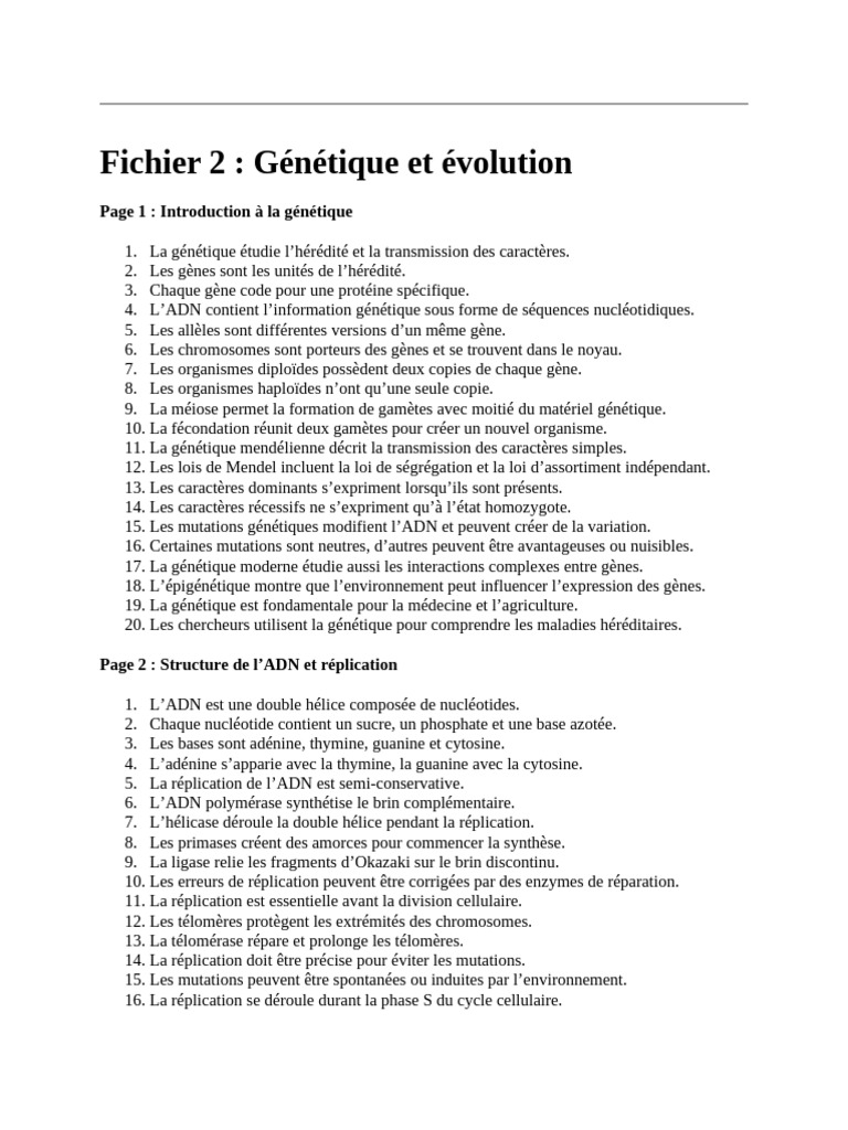 Introduction à la génétique et évolution | PDF | Réplication de l'ADN ...