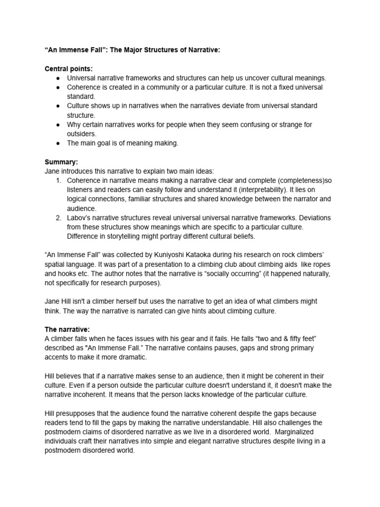 "An Immense Fall" - The Major Structures of Narrative | PDF | Narrative ...