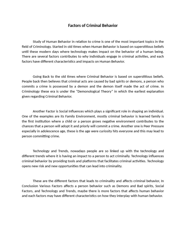 Factors of Criminal Behavior | PDF