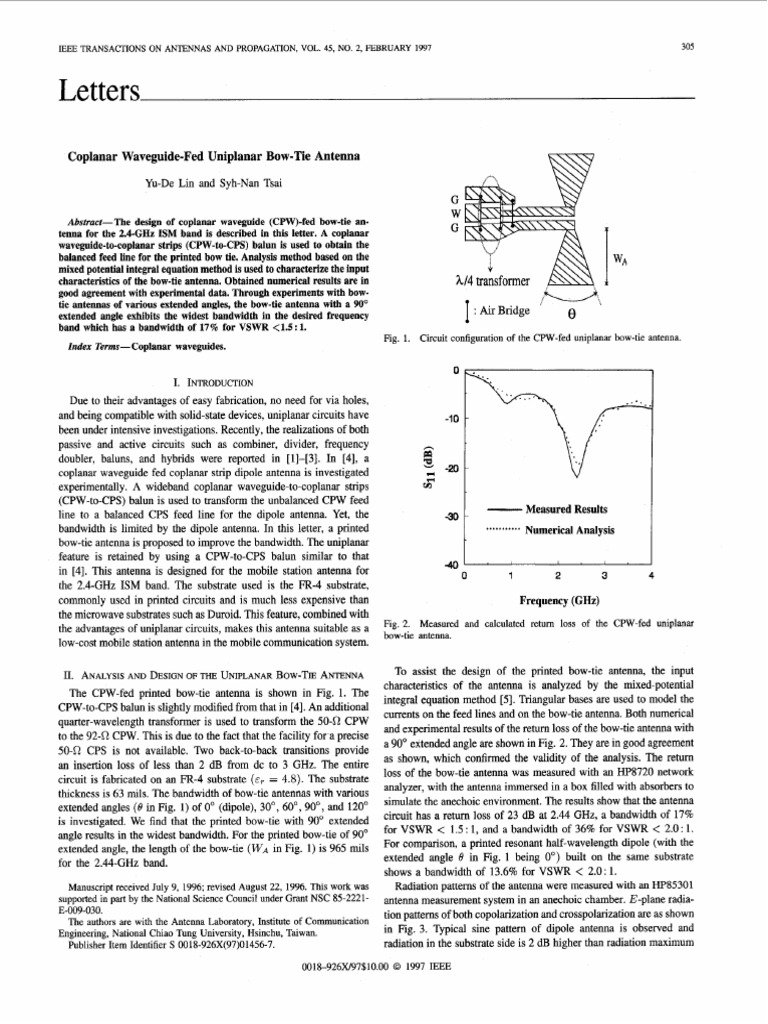 Coplanar Waveguide-Fed Uniplanar Bow-Tie Antenna | PDF | Antenna (Radio ...