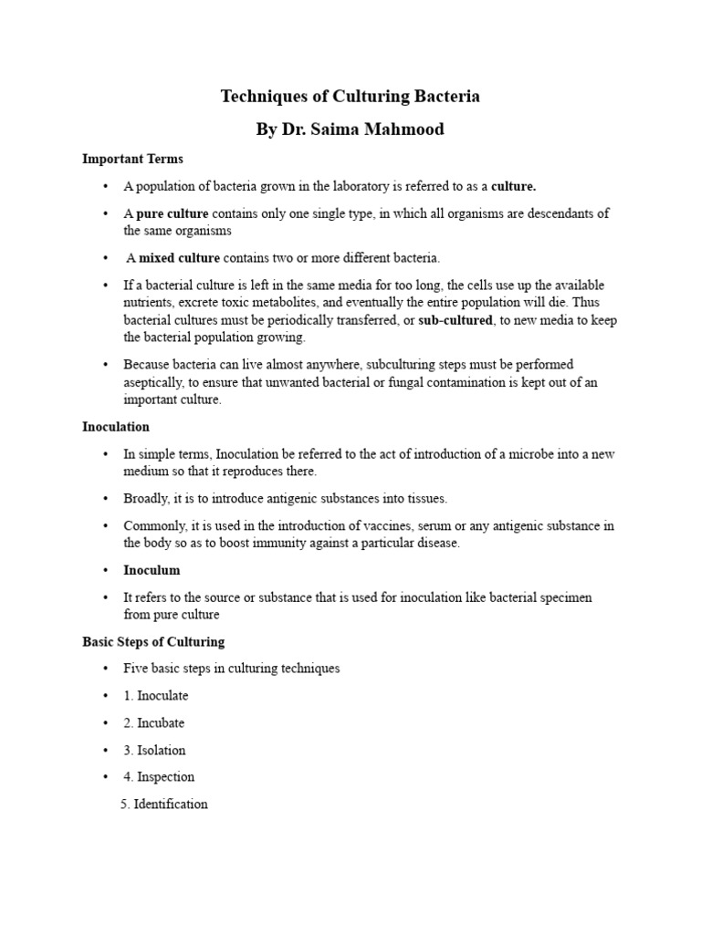 Techniques of Culturing Bacteria Word File | PDF | Colony Forming Unit ...