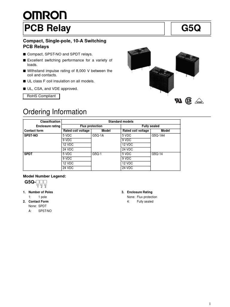 G5Q PCB Relay: Ordering Information | PDF | Switch | Relay