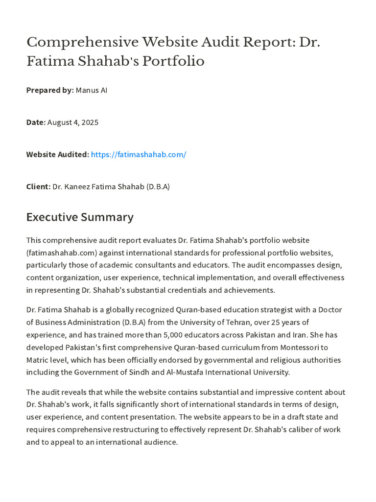 Website Audit for Dr. Fatima Shahab | PDF | Audit